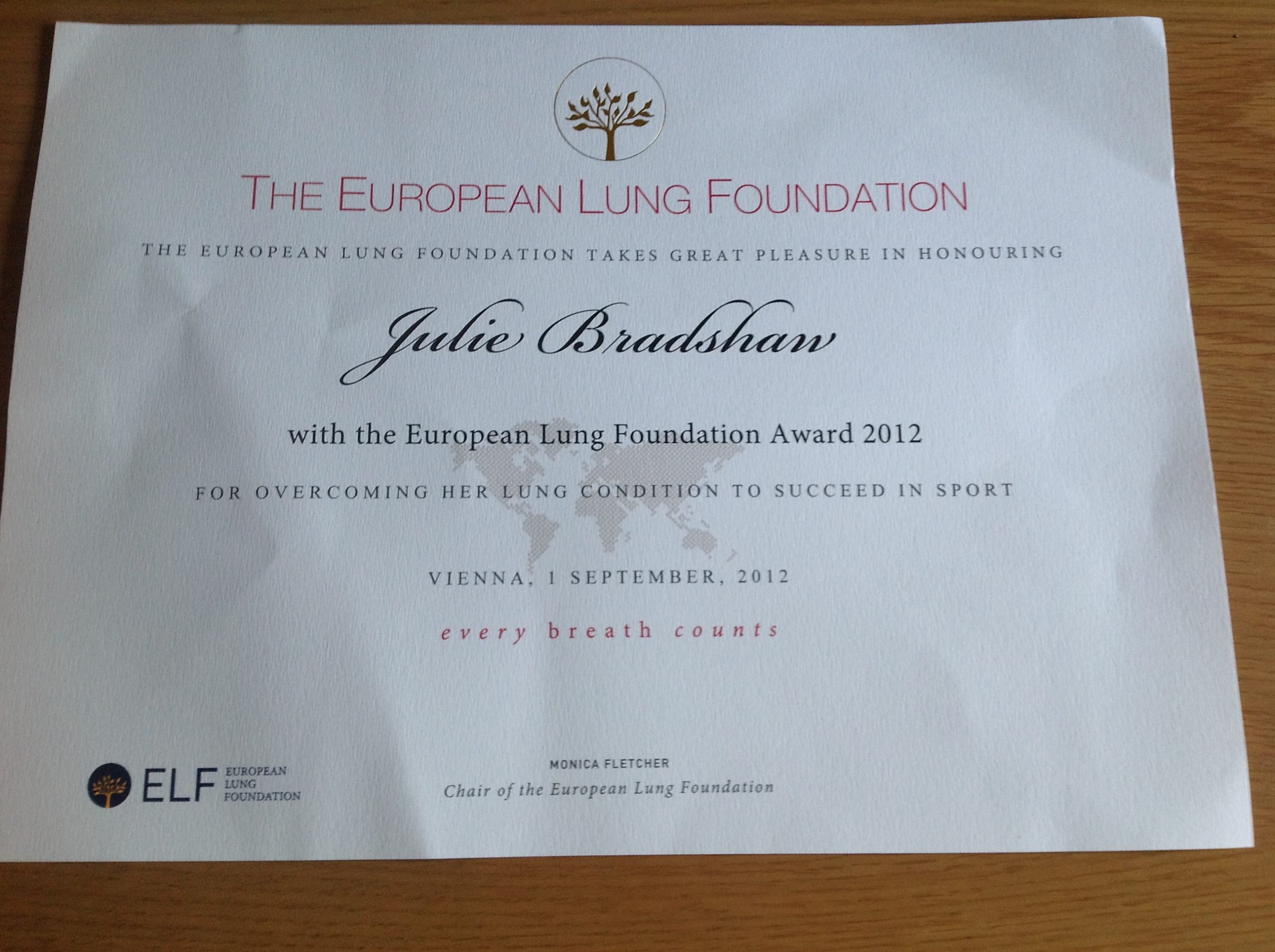 Dr. Julie Bradshaw MBE Awarded ELF Award (European Lung Foundation) for ...
